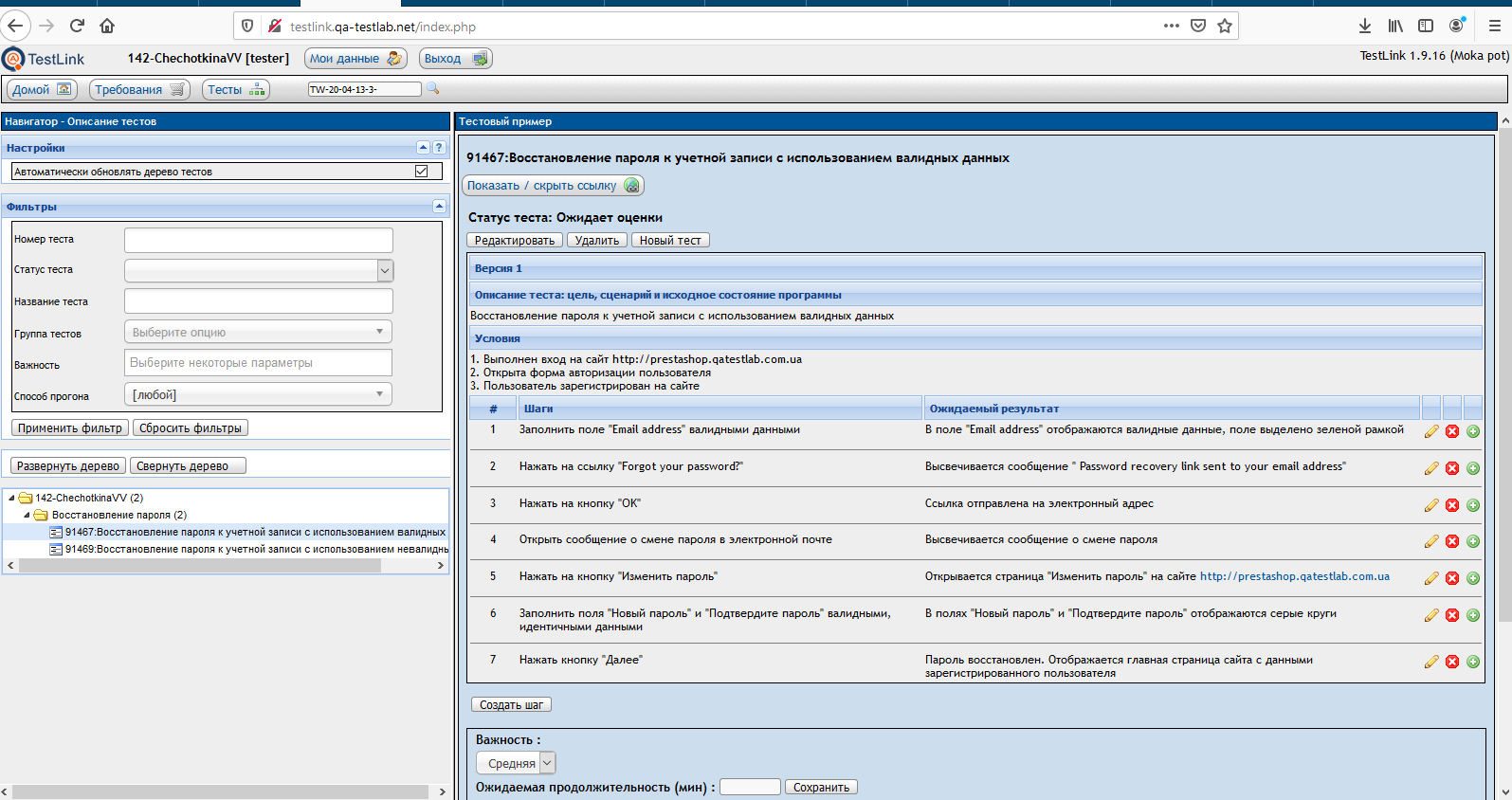 Examples of Test Case – work from a freelancer's portfolio Viktoriya ...