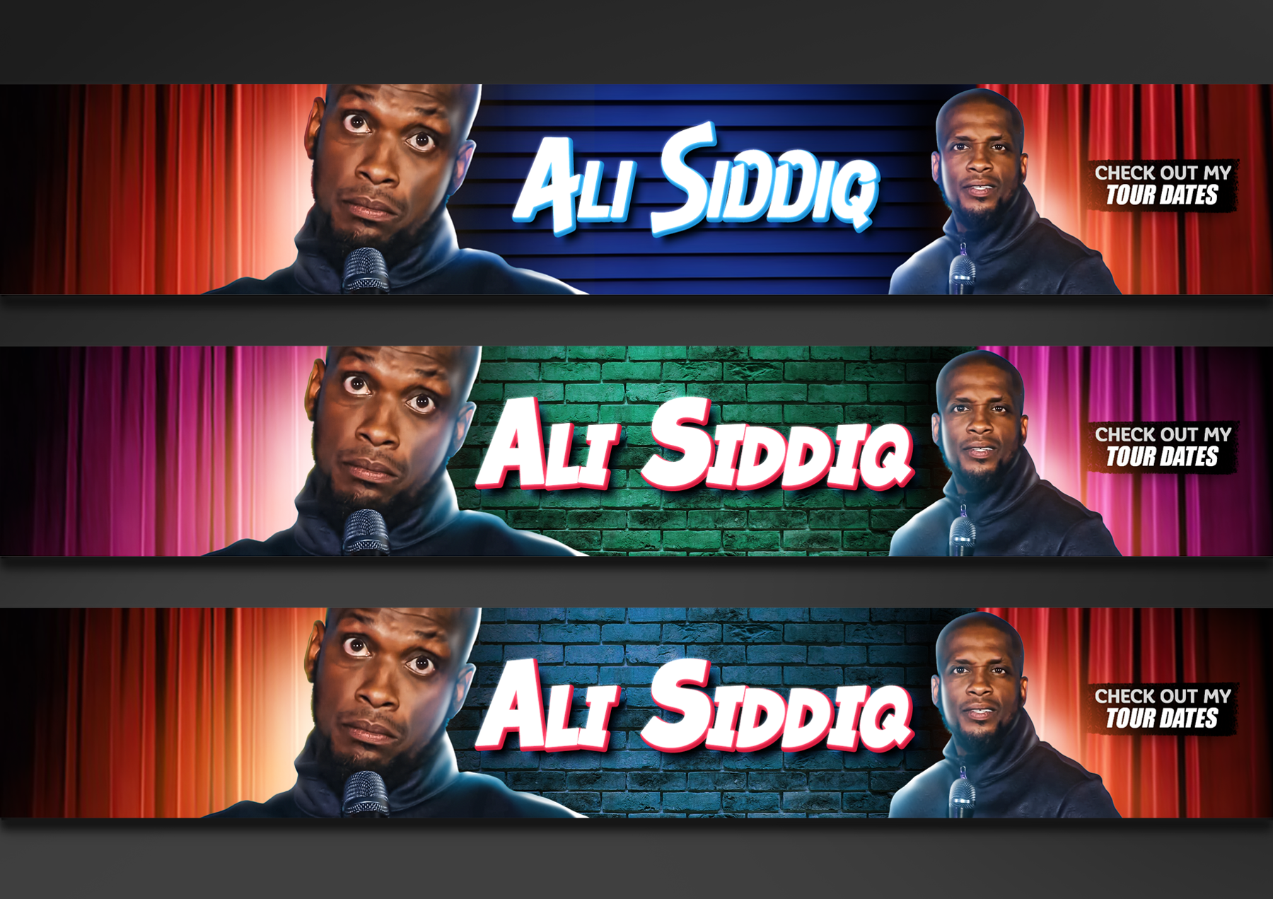 YouTube Banner design for stand-up comedian Ali Siddiq – work from a ...