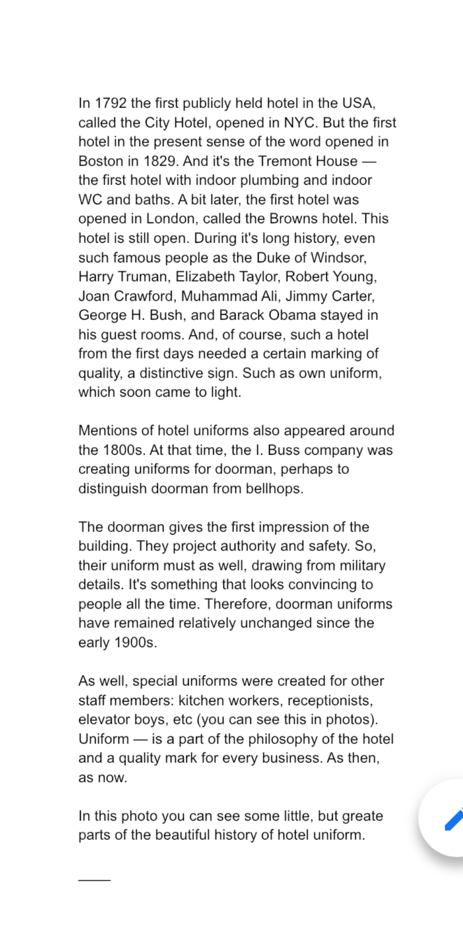 History of Hotel Uniform – work from a freelancer's portfolio Eve | example from category ...