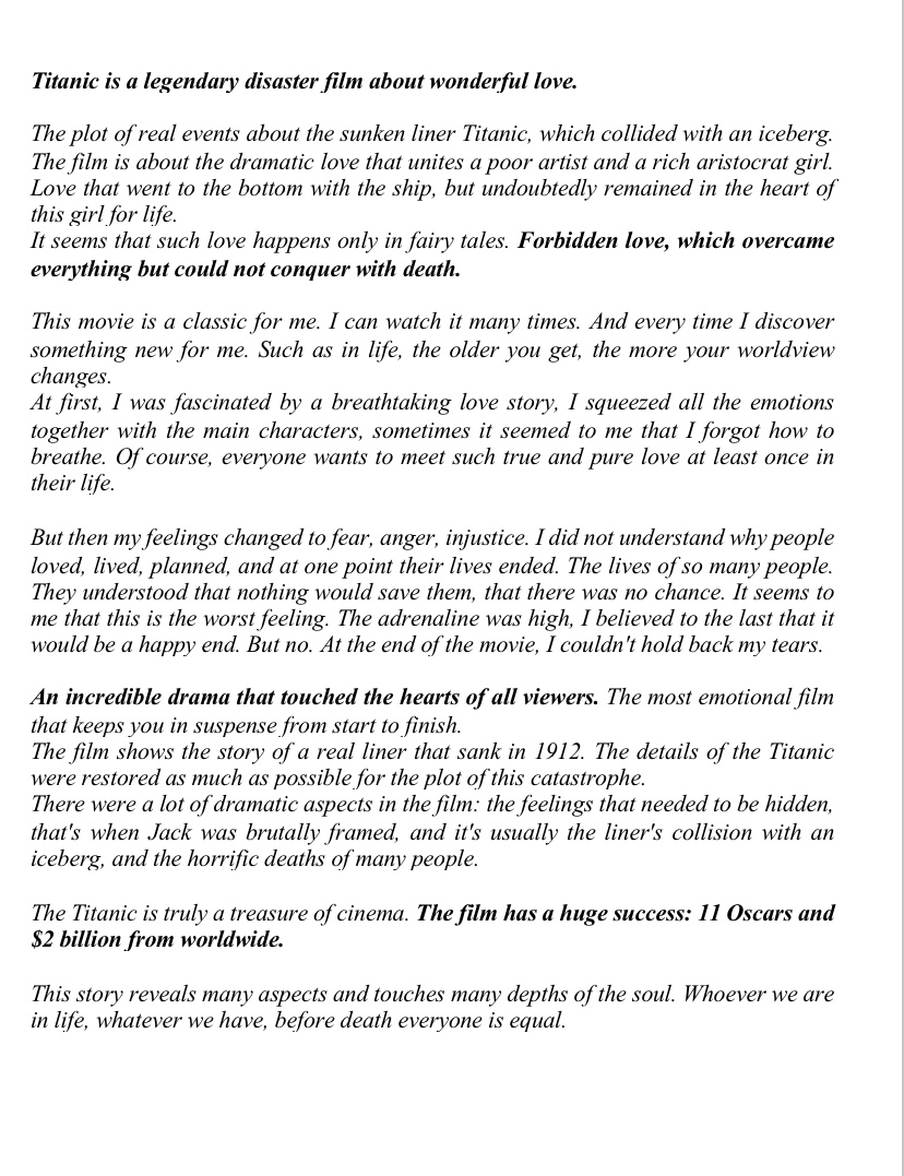 A movie Titanic review. – work from a freelancer's portfolio Ірини ...