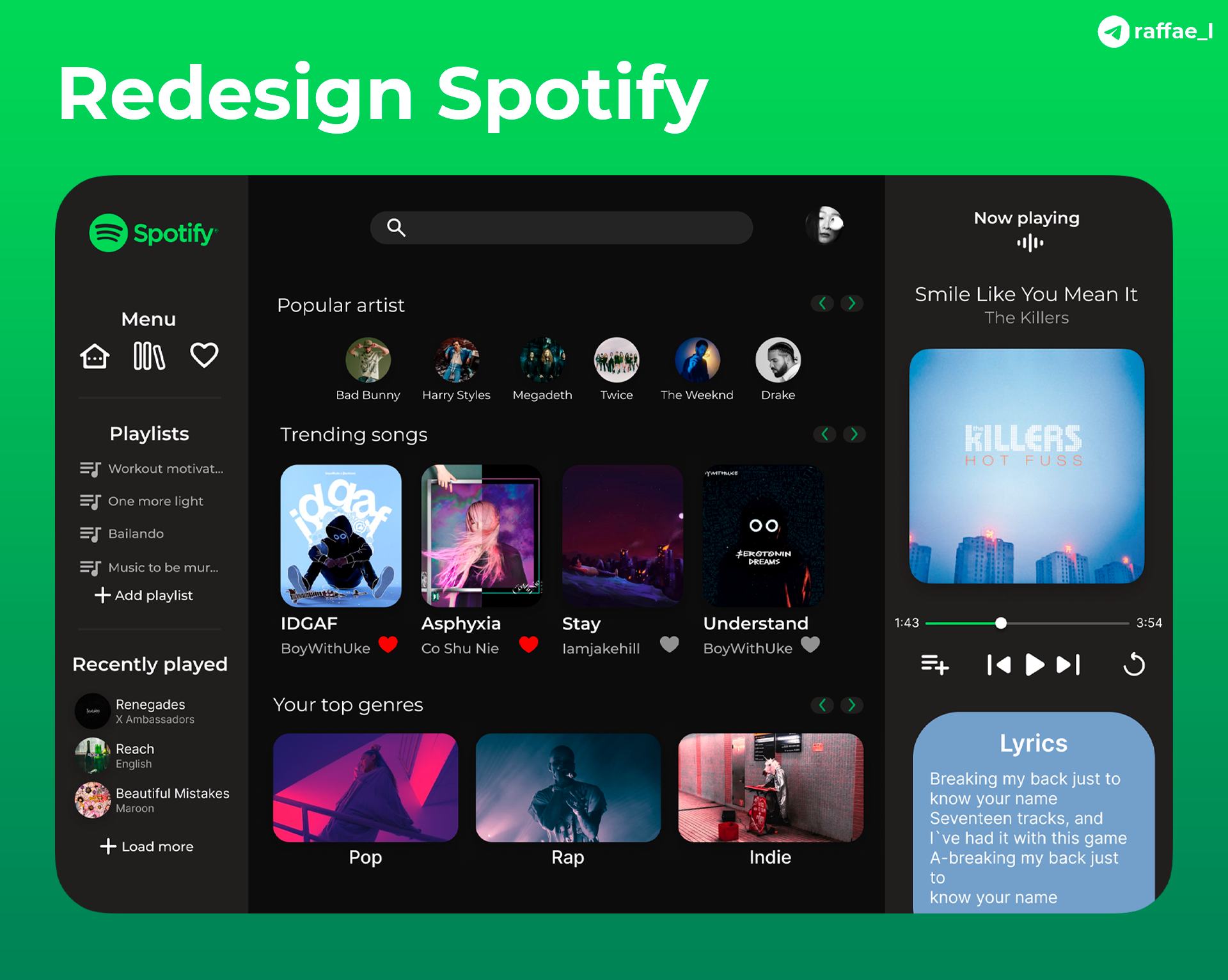 Redesign of Spotify – work from a freelancer's portfolio Ярослава ...